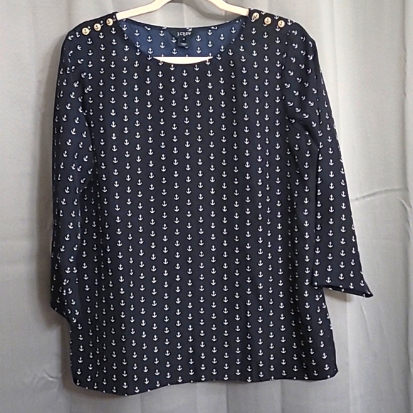 J. Crew | Tops | J Crew Navy Anchor Print Nautical Top | Poshmark